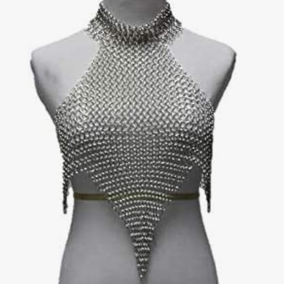 Artisan | Tops | Silver Metallic Top Festival Rave Halter Chain Mail ...